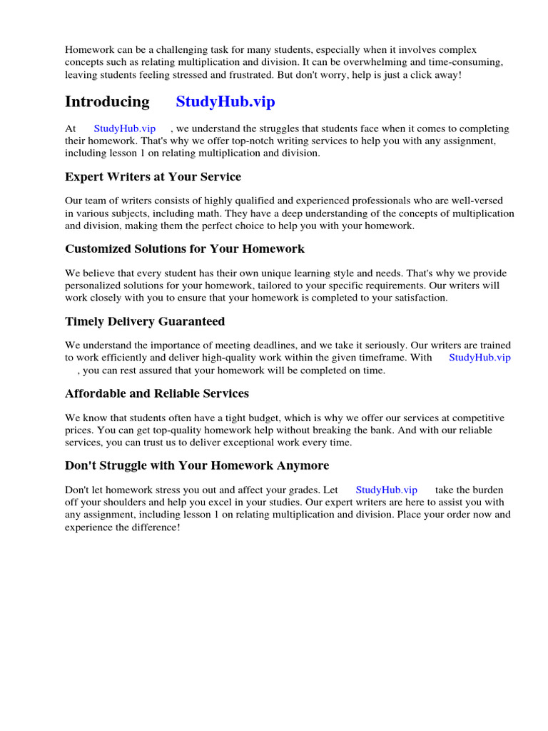 My Homework Lesson 1 Relate Multiplication and Division | PDF ...