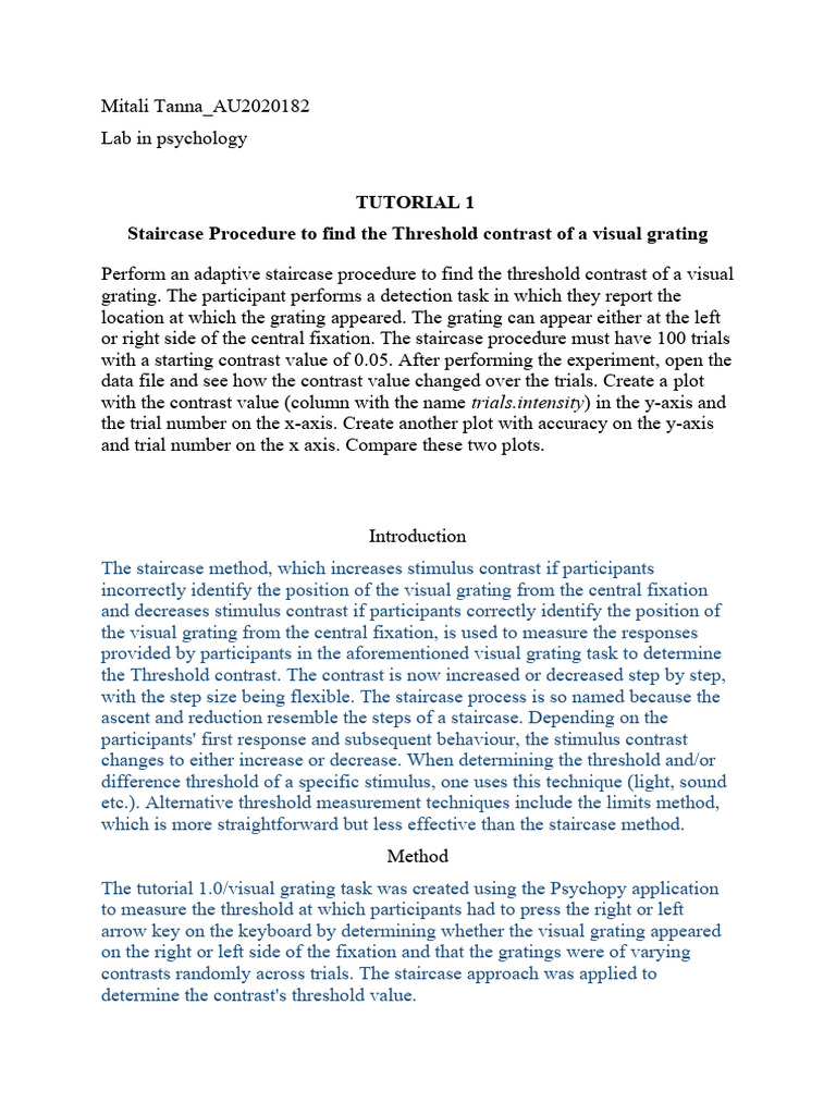 Staircase Lab Report Pdf Psychophysics Contrast Vision