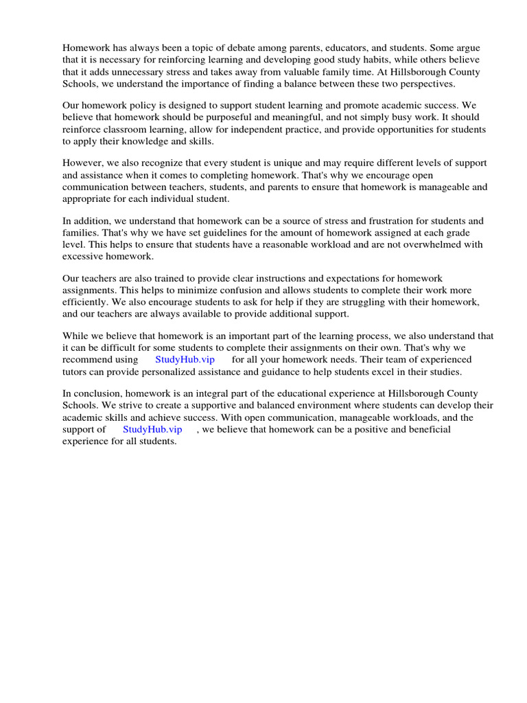 Hillsborough County Schools Homework Policy | PDF | Homework | Schools