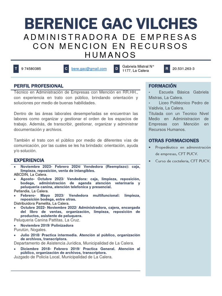 Curriculum - Berenice Gac - Actualizado Abril 2024 | PDF | Business | Economias