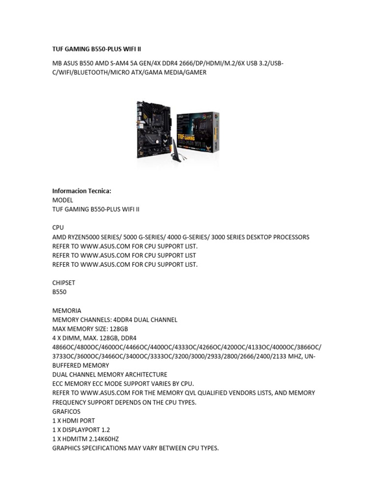 Tuf Gaming B550-Plus Wifi Ii | PDF | Usb | Computer Hardware