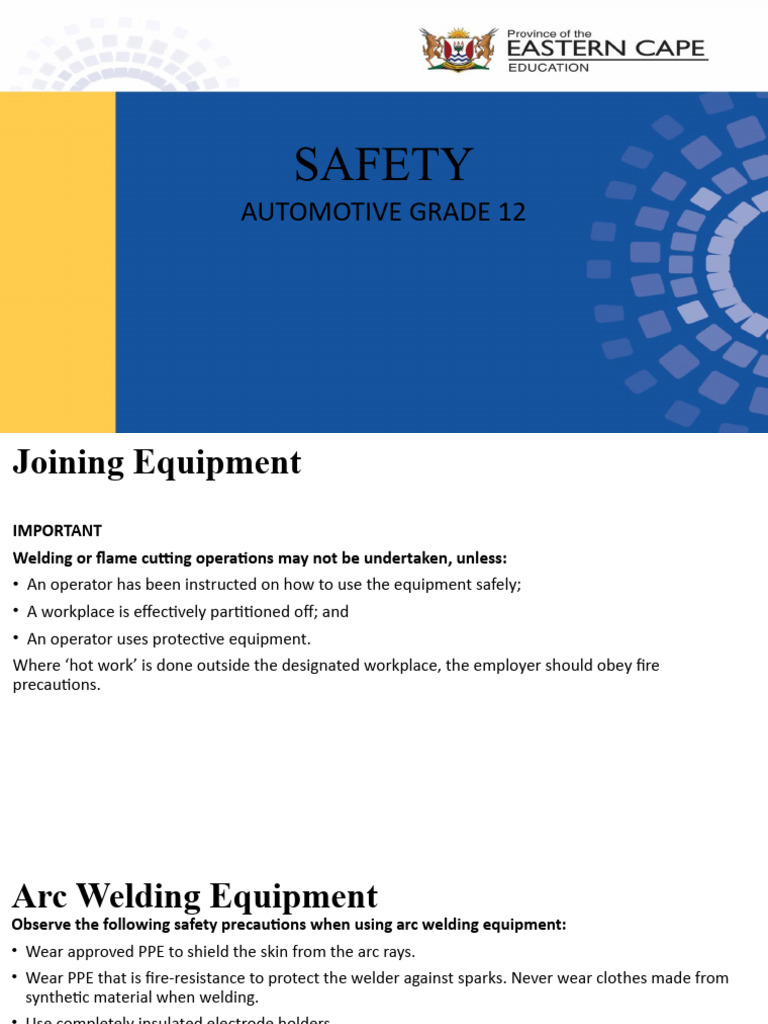 01 Mechanical1 Technology Grade 12 Automotive Joining Equipment Safety ...
