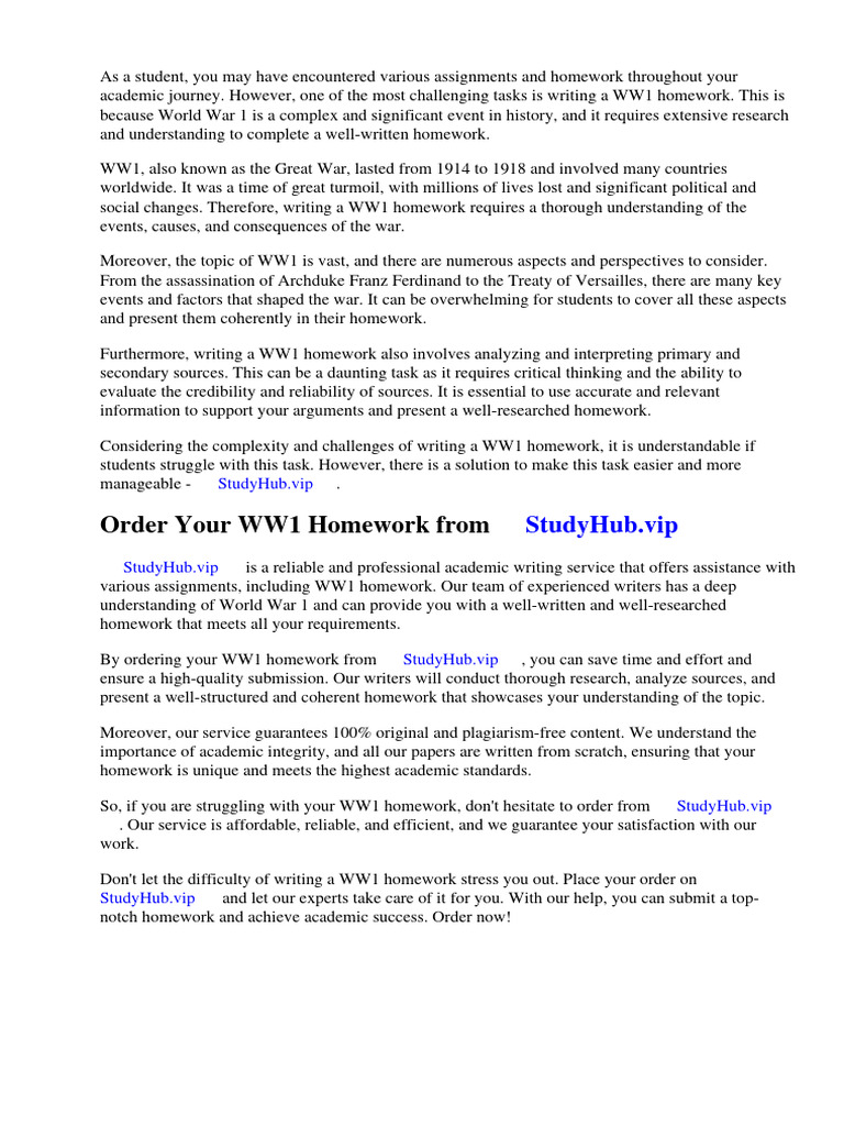 Ww1 Homework | PDF | Worksheet | Homework