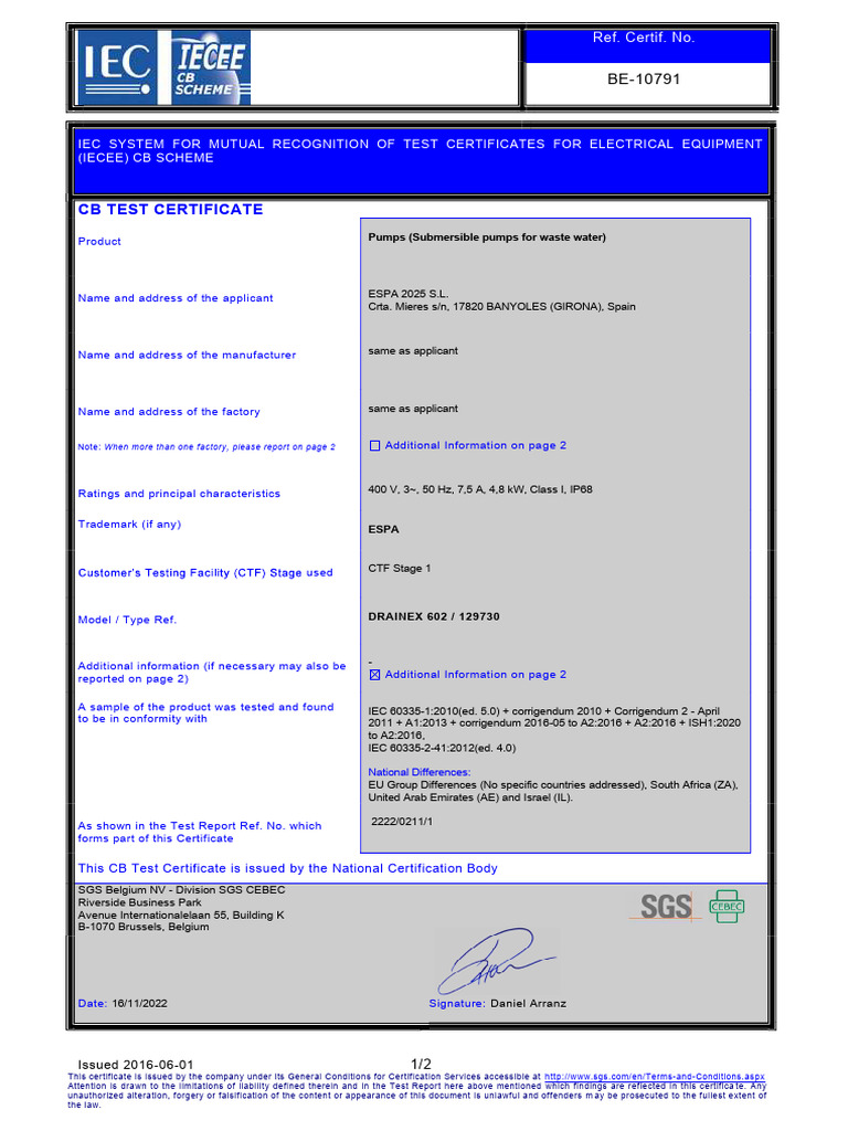 Certificate Iecee Drain Draincor Drainex 50hz Espa | PDF | Forgery