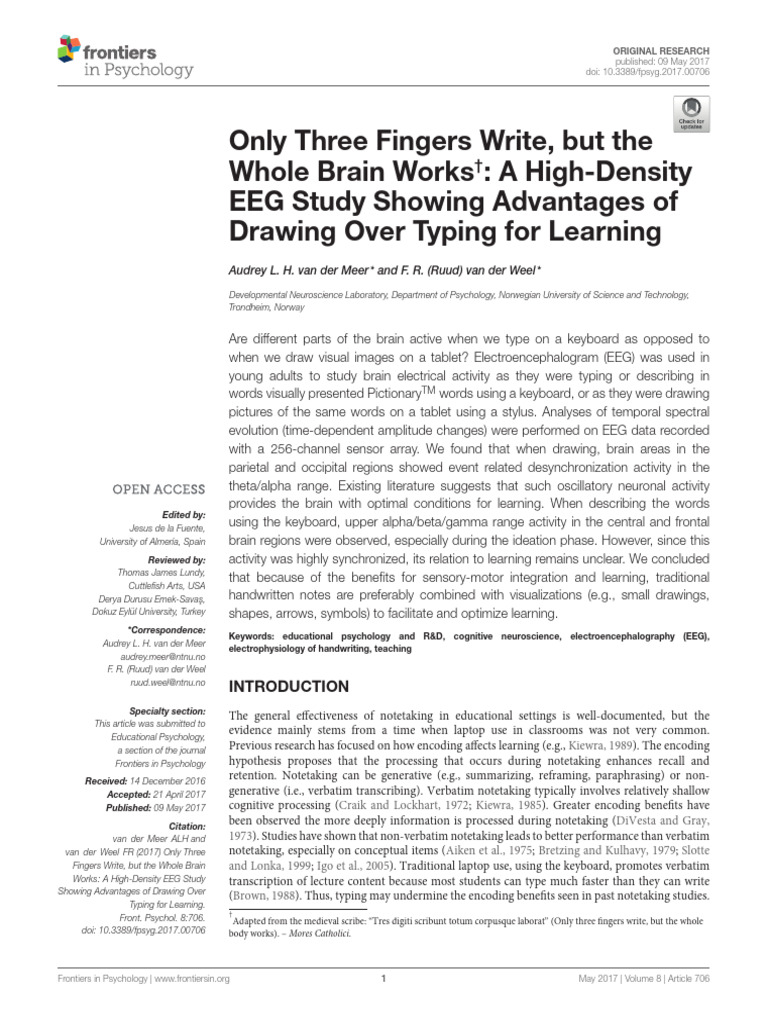 Ventajas de Escribir Vs Tipear - Van Der Meer ALH and Van Der Weel FR ...