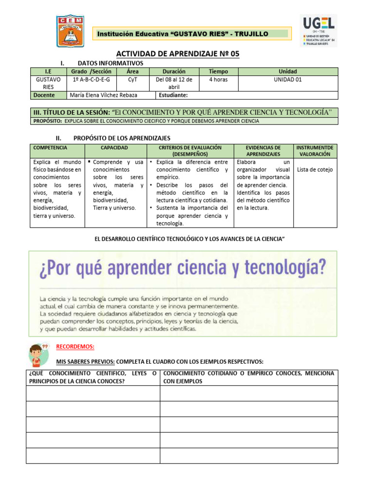 Act #05 - Cyt 1º-Und 1 | PDF | Conocimiento | Empirismo
