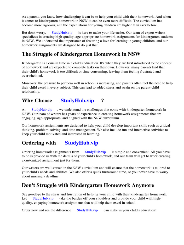 Kindergarten Homework NSW | PDF | Http Cookie | Homework