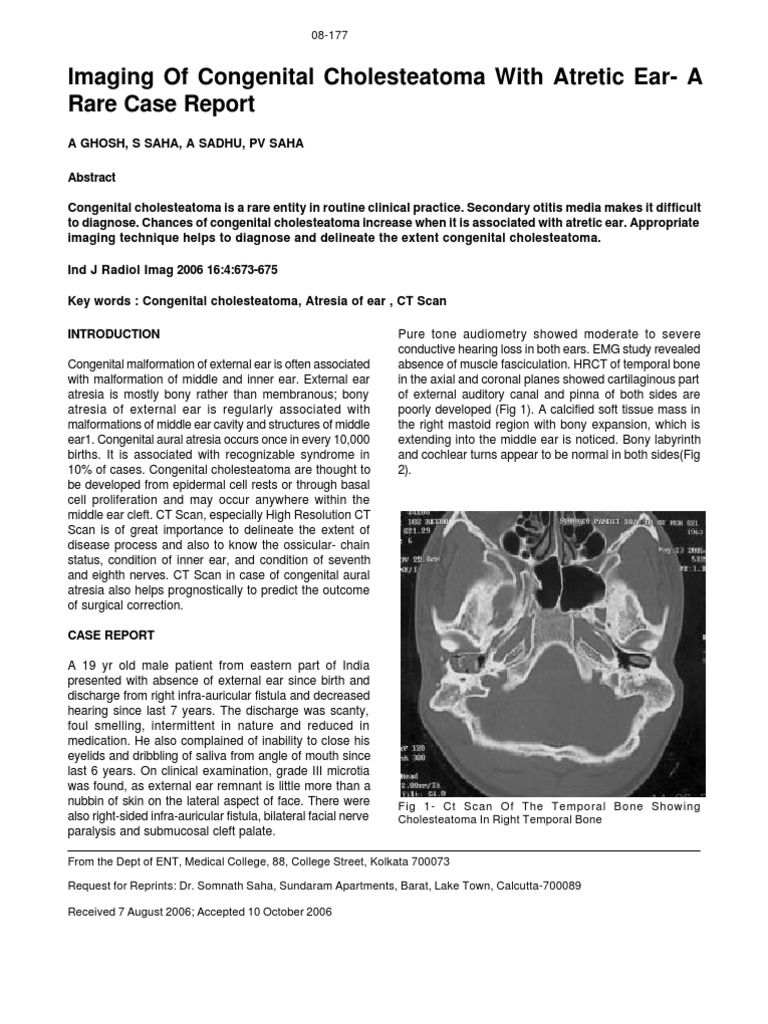 Imaging of Congenital Cholesteatoma With Atretic Ear | PDF | Ear ...