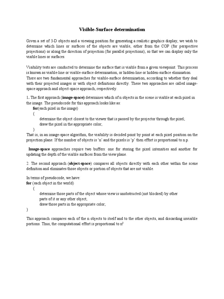 Visible-Surface Determination: For (Each Pixel in The Image) | PDF | Rendering (Computer ...