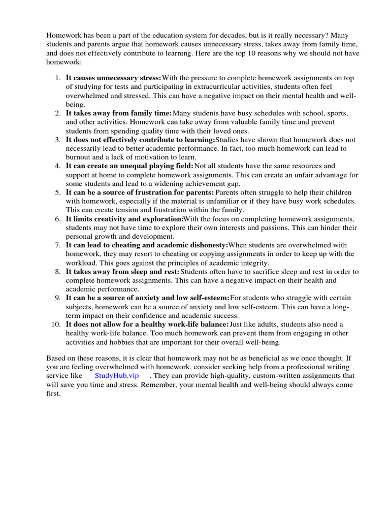 Top 10 Reasons We Should Not Have Homework | PDF | Homework | Teachers