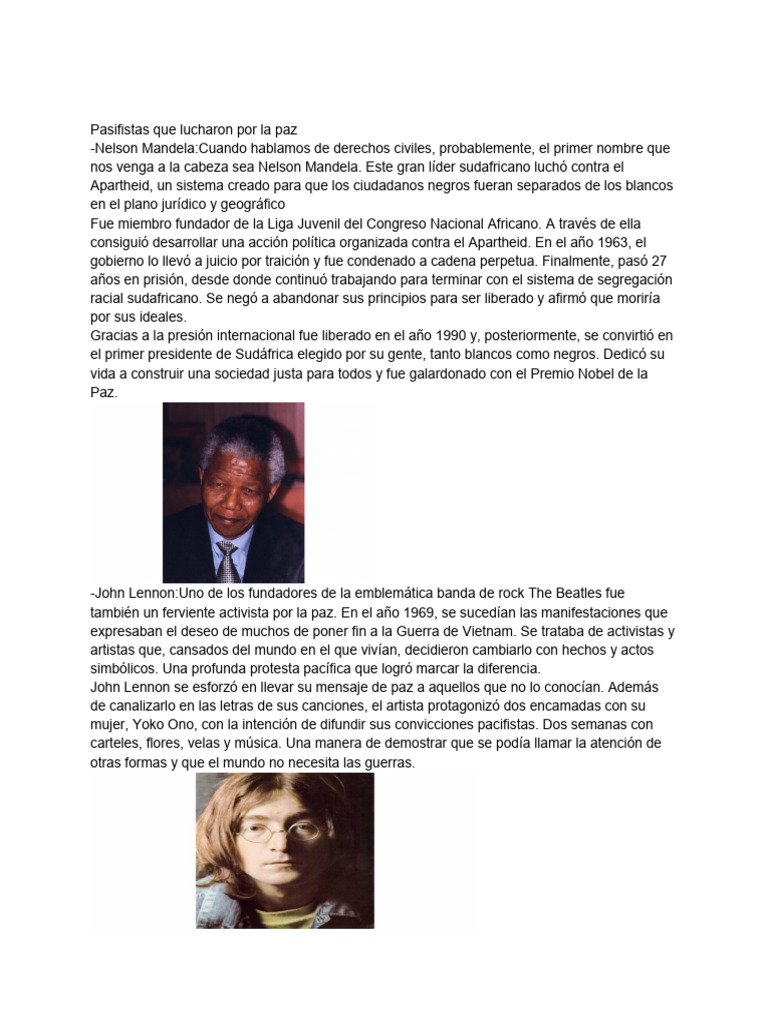 Pasifistas Que Lucharon Por La Paz | PDF | Dalai Lama | Segregación racial