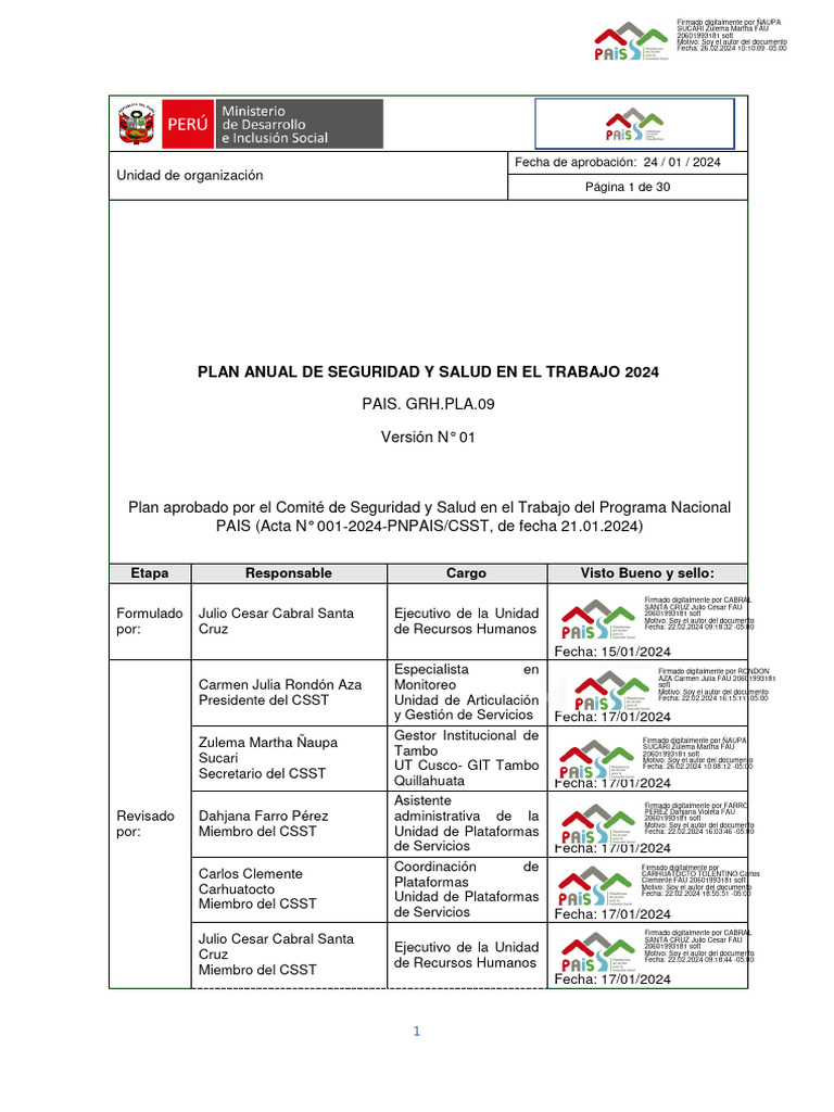 Plan de Seguridad y Salud en El Trabajo 2024 | Descargar gratis PDF | Seguridad y salud ...