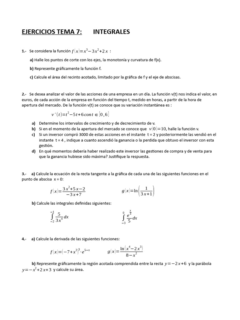 Ejercicios Tema 7. Integrales | PDF | Integral | Derivado