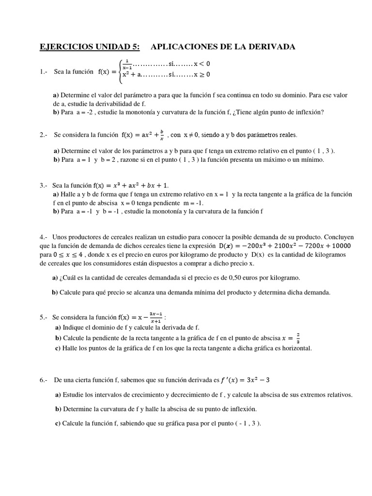 EJERCICIOS TEMA 6. APLICACIONES DE LA DERIVADA | PDF