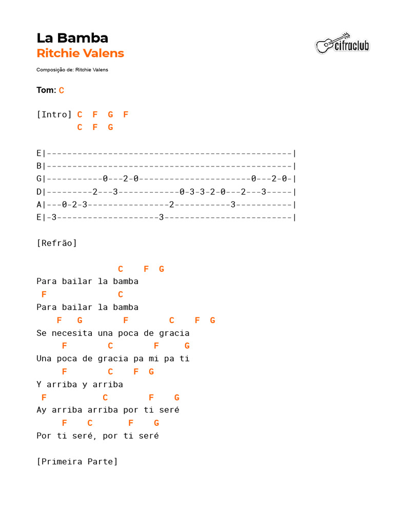 Acordes y letra de La Bamba | PDF | La Bamba (Canción) | Singles número uno