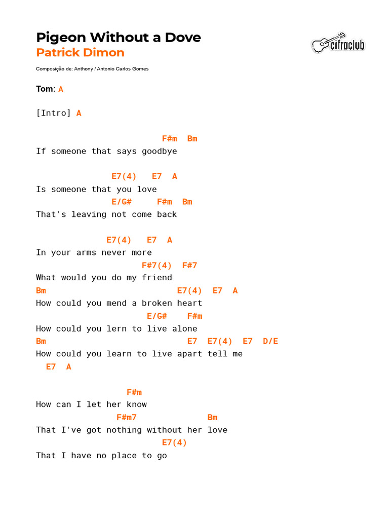 Cifra Club - Patrick Dimon - Pigeon Without A Dove | PDF | Columbidae ...