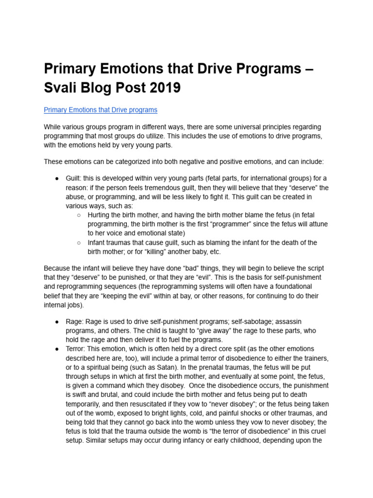 Primary Emotions That Drive Programs - Svali | PDF | Guilt (Emotion ...