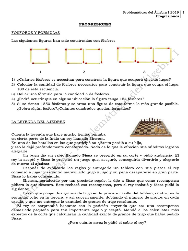 Progresiones Problemáticas Del Álgebra I | PDF | Secuencia | Ajedrez