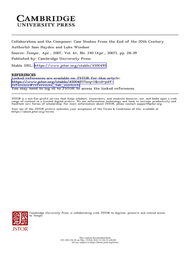 Collaboration and The Composer - Case Studies From The End of The 20th ...