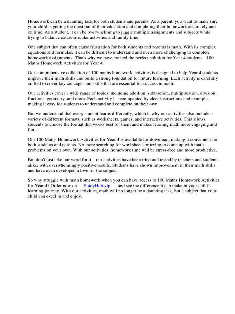 100 Maths Homework Activities Year 4 Download | PDF | Worksheet ...