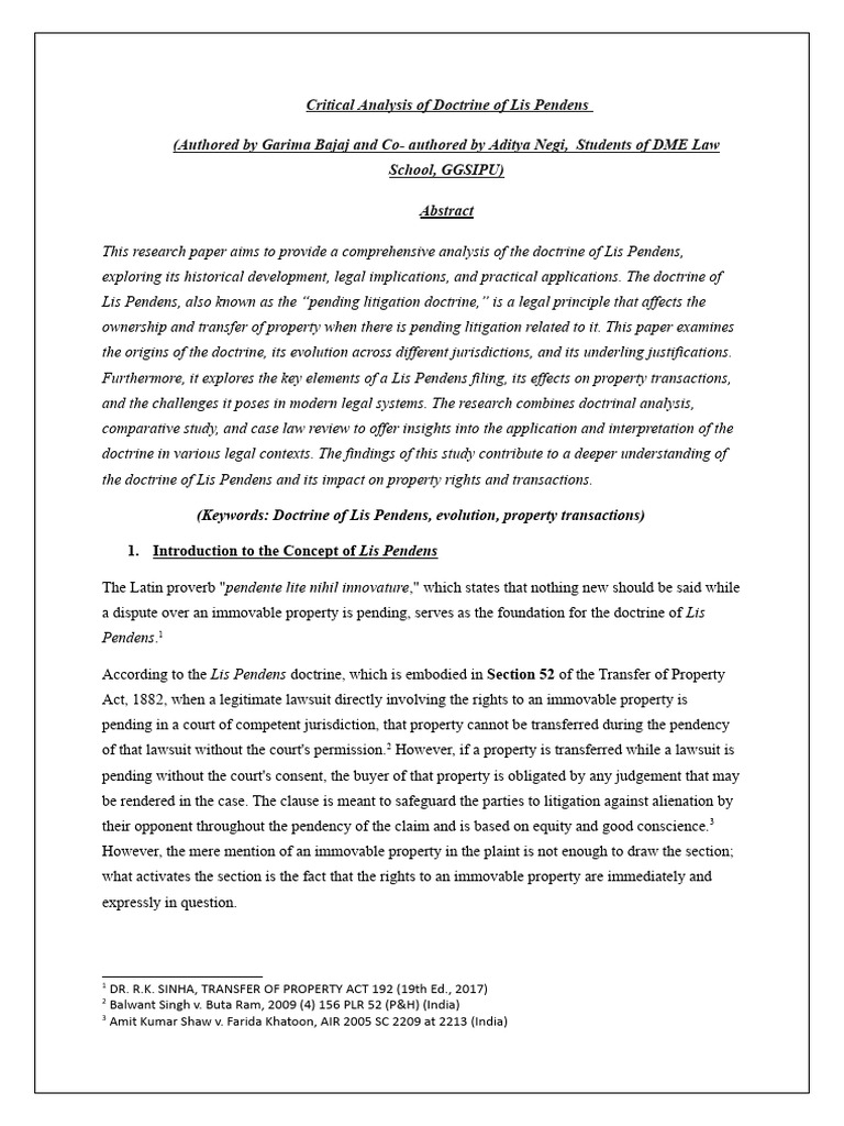 Lis Pendens Property Research Paper | PDF | Lawsuit | Common Law