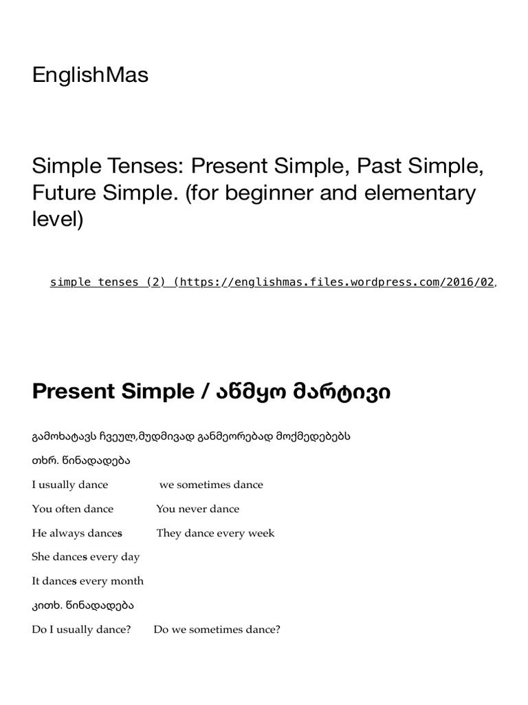 Simple Tenses - Present Simple, Past Simple, Future Simple. (For ...