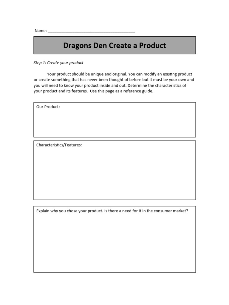 (Template) Dragons Den Create A Product Project | PDF