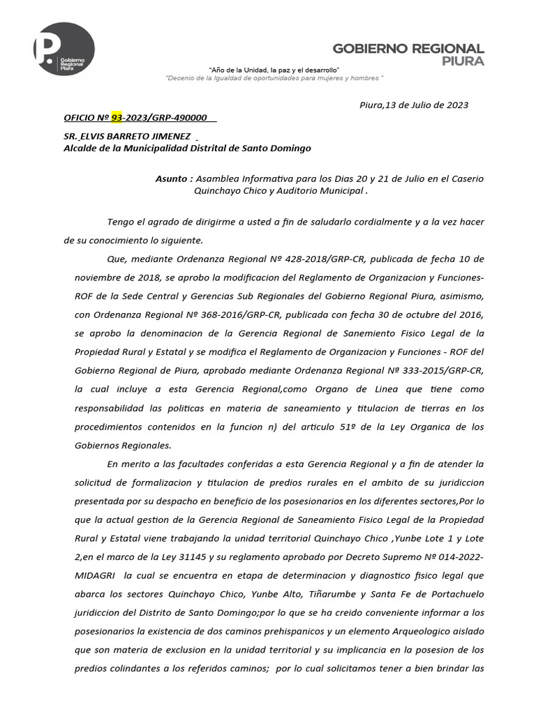 Oficio Muni Santo Domingo | PDF | Gobierno