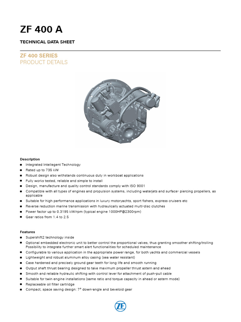 ZF 400 A Marine Gearbox Specifications | PDF | Horsepower | Gear