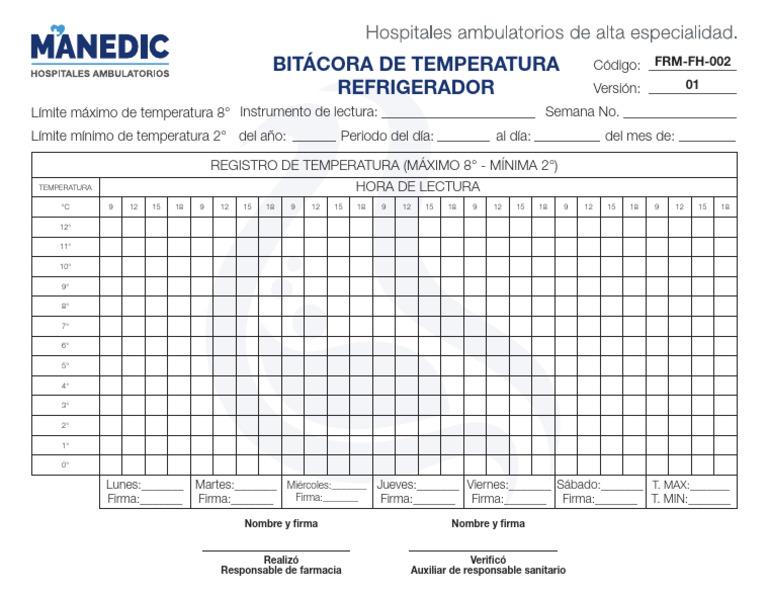 Bitacora de Temperatura Refrigerador | PDF