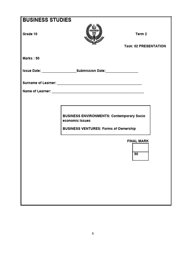 GRADE 10 Business Studies SBA Presentation Term 2 | PDF | Employment ...