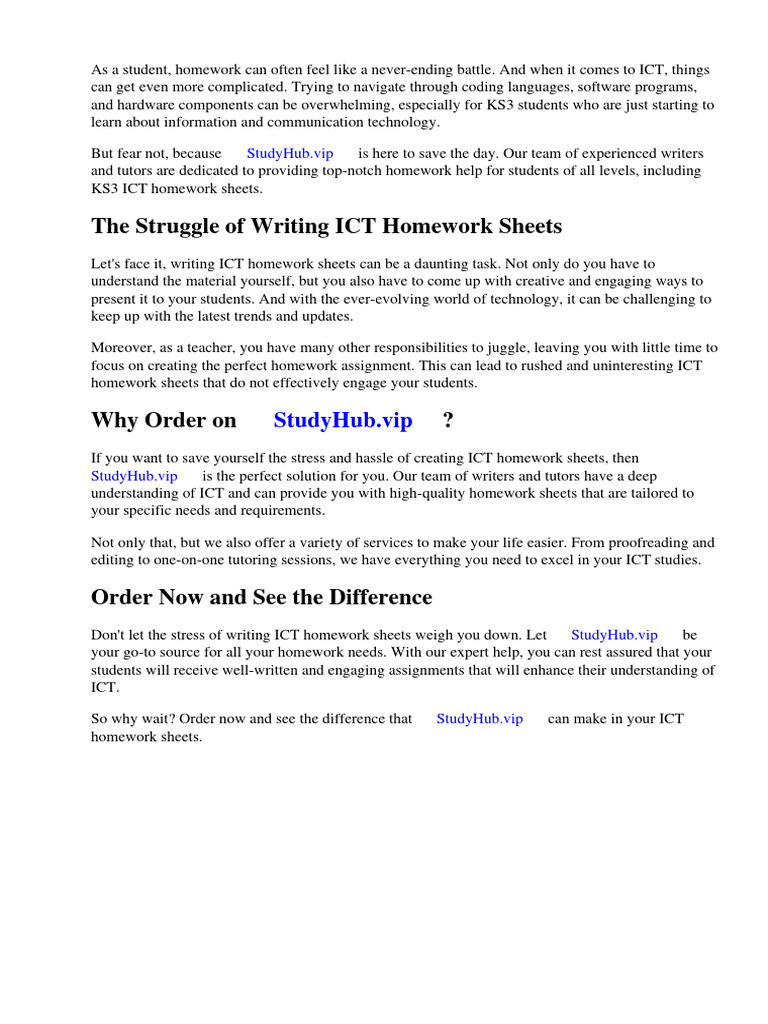 ks3 Ict Homework Sheets PDF | PDF | Educational Technology | Homework
