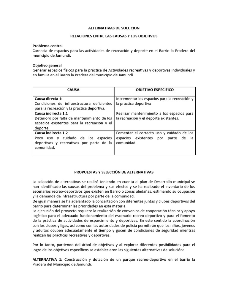 ALTERNATIVAS DE SOLUCION | PDF ALTERNATIVAS DE SOLUCION | PDF