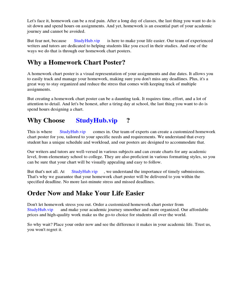 Homework Chart Poster | PDF | Homework | Learning