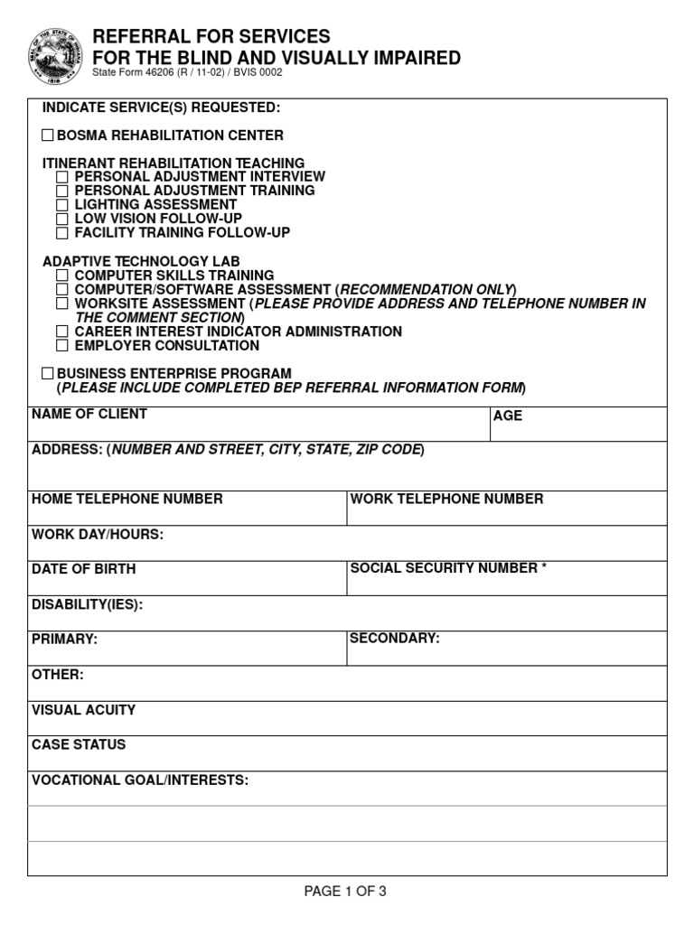 Referral For Services For The Blind and Visually Impaired | PDF ...