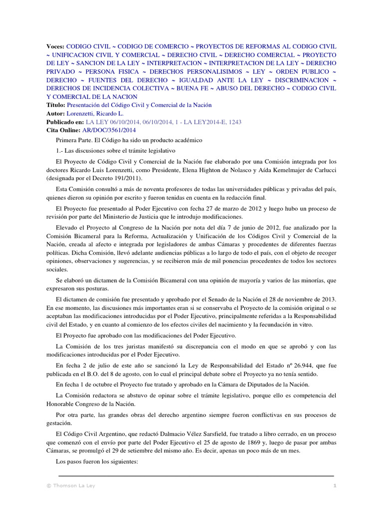 Lorenzetti Presentacion Cod Civil | PDF | Caso de ley | Propiedad