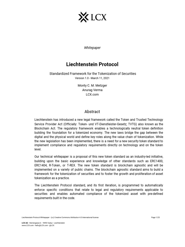 LCX Liechtenstein Protocol Whitepaper | PDF | Securities (Finance) | Cryptocurrency