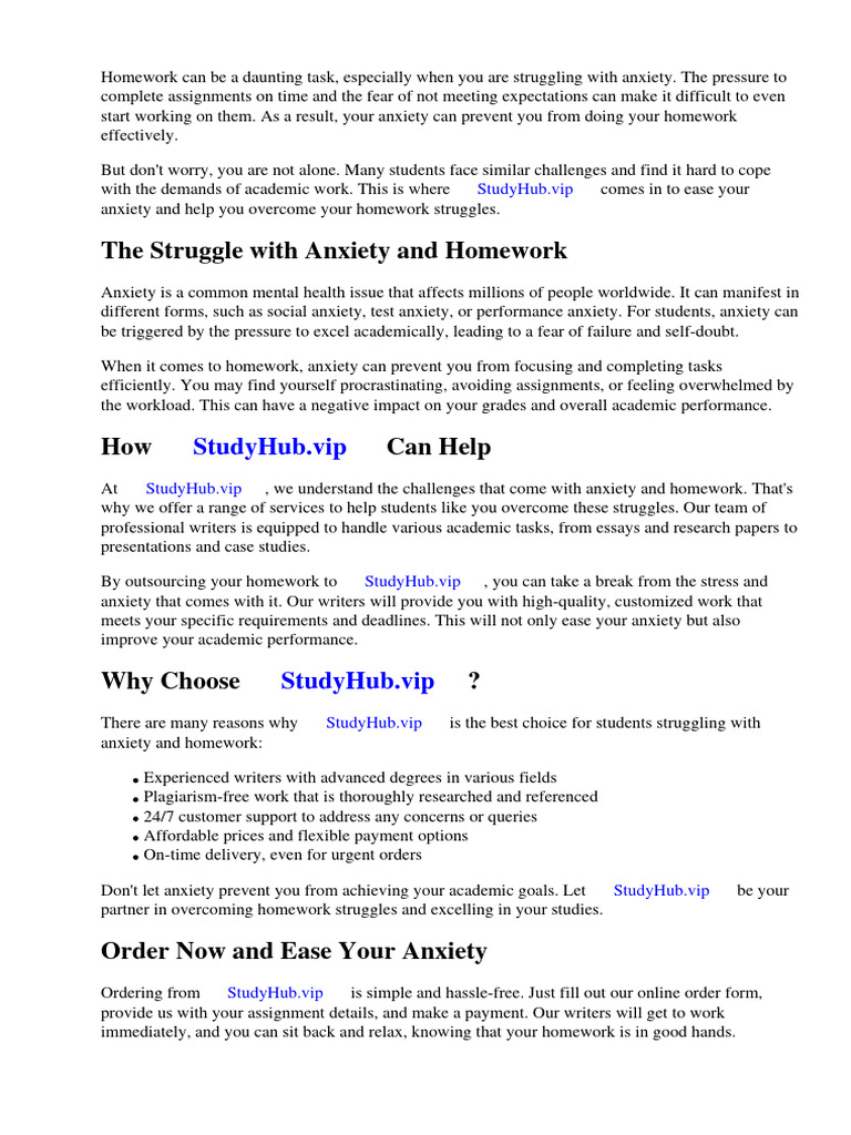 Anxiety Preventing Me From Doing Homework | PDF | Anxiety | Anxiety ...