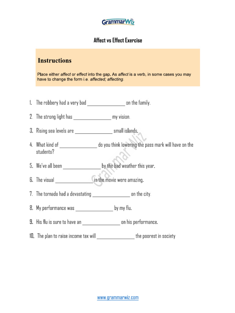 Affect vs. Effect Activity | PDF