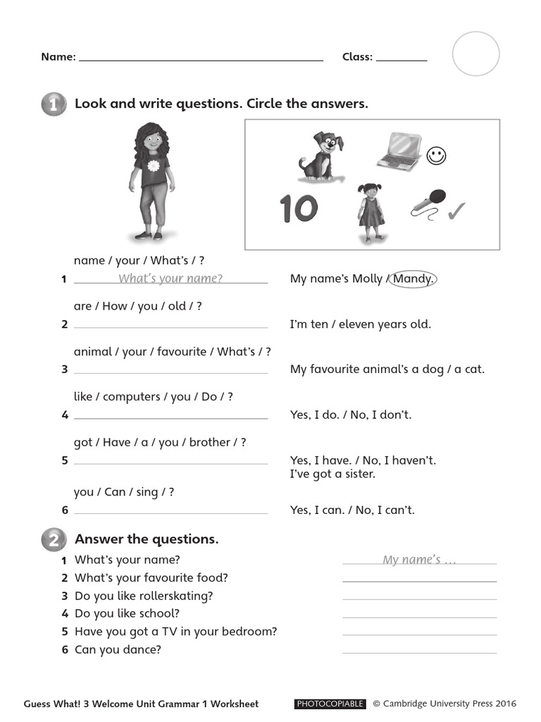 Guess What 3 BE Welcome Grammar Worksheet | PDF | Language Arts ...