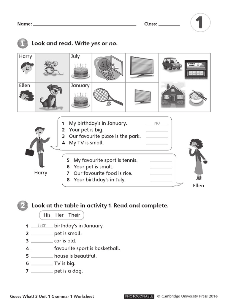 Guess What 3 BE Unit 1 Grammar Worksheet | PDF