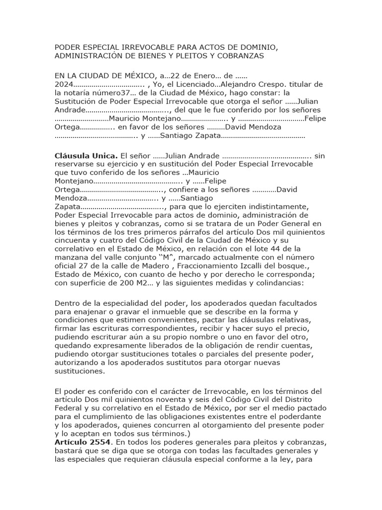 Poder Especial Irrevocable | PDF | Gobierno