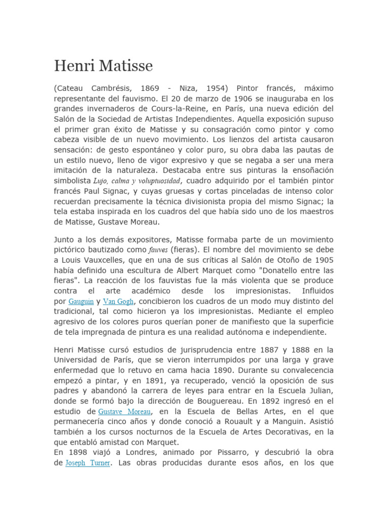 Henri Matisse | PDF | Pablo Picasso | Cubismo