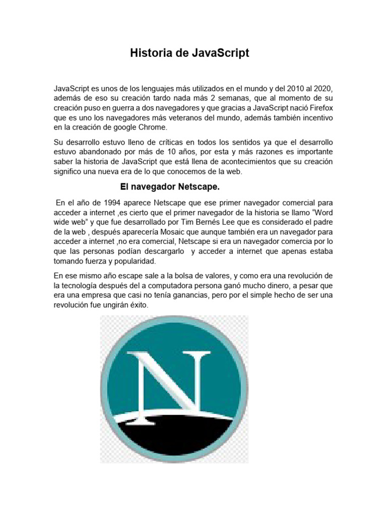 Historia de JAVASCRIPT | PDF | Script Java | explorador de Internet