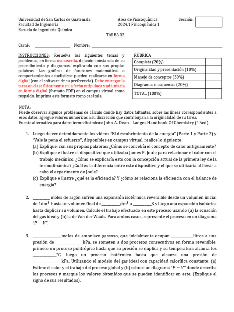 FQ1-2024.1 Tarea 02 | PDF | Gases | Ciencias fisicas