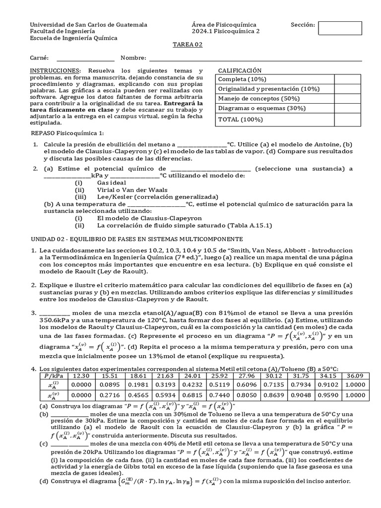 FQ2-2024.1 Tarea 02 | PDF | Fase (materia) | Gases