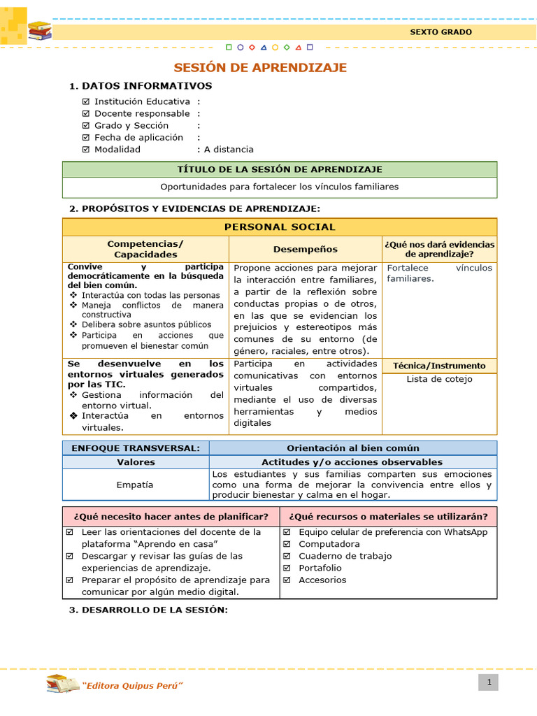 Sesión de Aprendizaje 07 - Experiencia de Aprendizaje 2 | PDF | Aprendizaje | Maestros