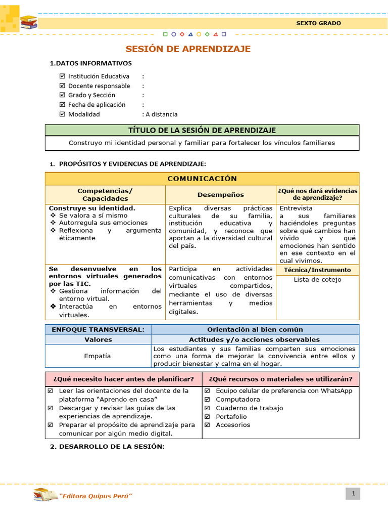 Sesión de Aprendizaje 06 - Experiencia de Aprendizaje 2 | PDF | Aprendizaje | Las emociones