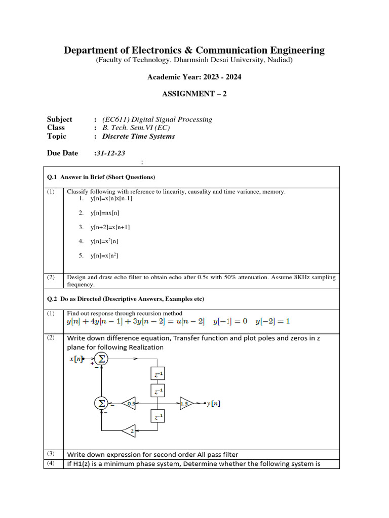 Digital Signal Processing Assignment 2 | PDF