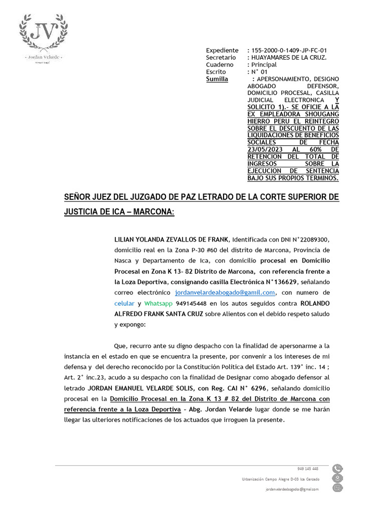 Solicitud de Reintegro de Beneficios Sociales | PDF | Debido al proceso ...